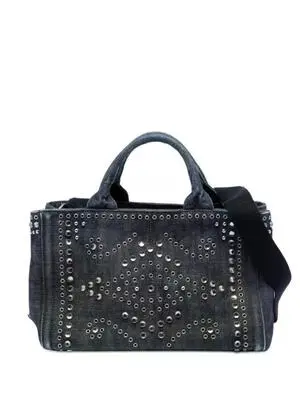 Prada Studded Denim Canapa Logo Satchel