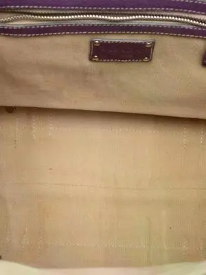 Prada Studded Leather Trimmed Canvas Front Pocket Tote Satchel - Brown