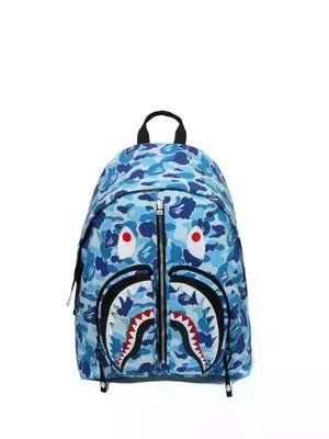 A BATHING APE Shark-motif Camouflage-print Backpack - Blue