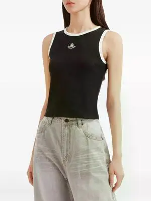 FINGERCROXX Embroidered Top With Contrast Trim - Black