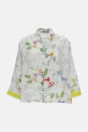 INJIRI Silk Botanical Print Shirt