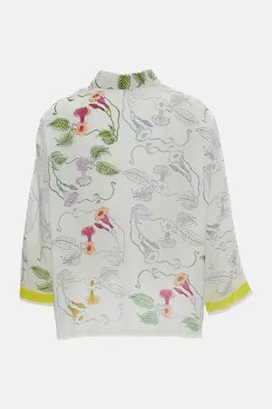 INJIRI Silk Botanical Print Shirt
