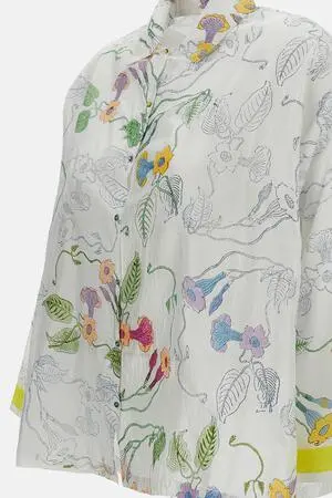 INJIRI Silk Botanical Print Shirt