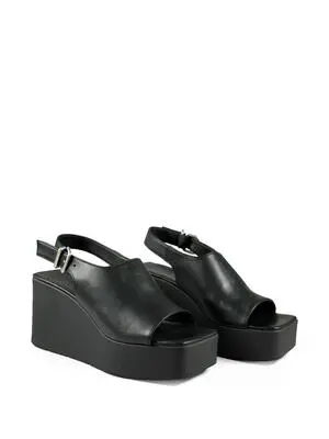 VIC MATIE Square-toe Leather Wedge Sandals - Black