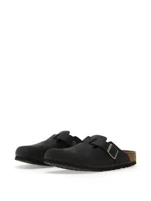 BIRKENSTOCK Boston Leather Flat Mules - Black