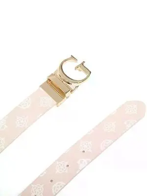 Guess Monogram Print Belt With Logo Buckle - Neutrals