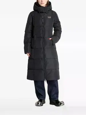 EA7 Quilted Hooded Coat - Black
