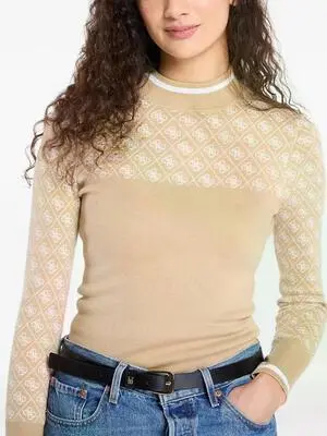 Guess Monogram-pattern Mock-neck Top - Neutrals