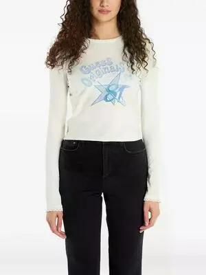 Guess Graphic-print Lace-trim T-shirt