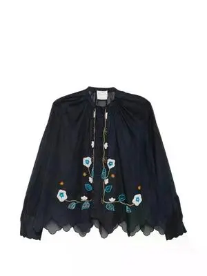 FORTE_FORTE Floral-beaded Scalloped Shirt - Blue