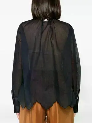 FORTE_FORTE Floral-beaded Scalloped Shirt - Blue