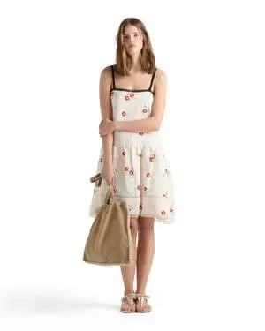 Prada Large Suede And Crochet Tote - Neutral