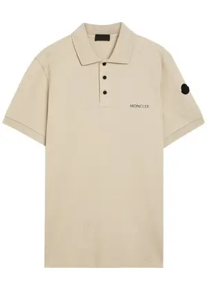 Moncler Logo-print Cotton Polo Shirt - Beige