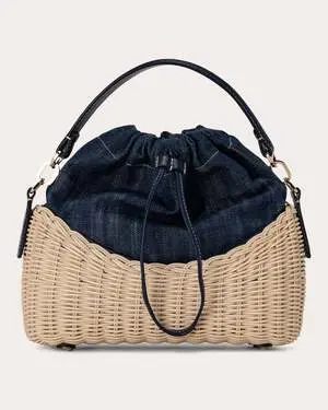 Rodo Nadine Wicker Denim Bucket Bag