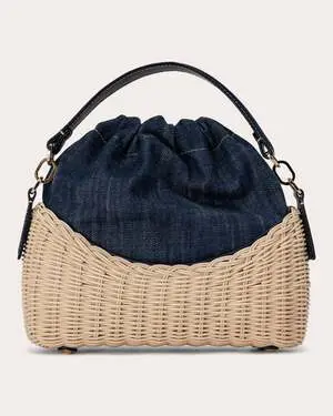 Rodo Nadine Wicker Denim Bucket Bag