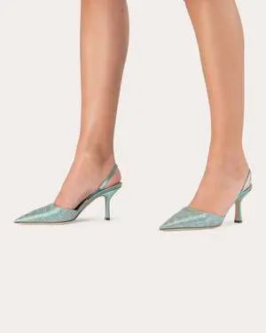 Rodo Assia 80 Embellished Satin Slingback - Silver