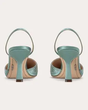 Rodo Assia 80 Embellished Satin Slingback - Silver