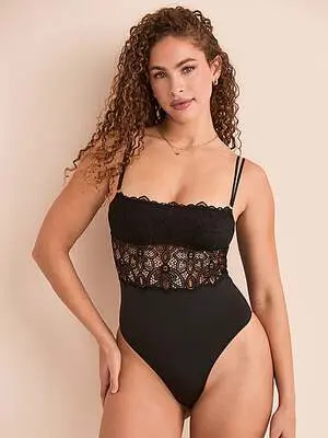 Victoria's Secret Lace Teddy Bodysuit - Black