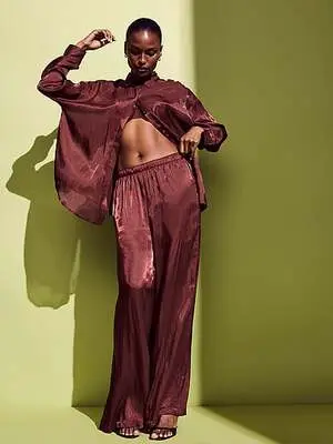 Victoria's Secret Luxe Sheer Satin Button-front Shirt - Brown