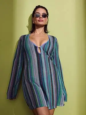 Victoria's Secret Shimmer Knit Long-sleeve Mini Dress - Print