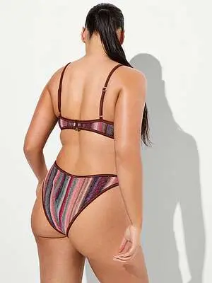 Victoria's Secret Shimmer Stripe Knit Brazilian Bikini Bottom - Print