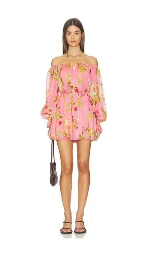 Hemant & Nandita Off Shoulder Romper With Tie Up Belt - Pink