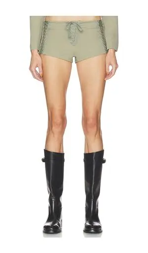HAELO Open Lace Up Micro Shorts - Olive