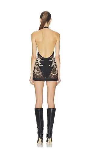 HAELO Feather Lace Mini Dress - Black