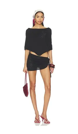 Frankies Bikinis Scout Knit Poncho - Black