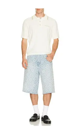 Casablanca Pearl Embellished Denim Shorts - Blue