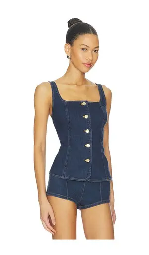 Good American Sleeveless Button Front Denim Top - Blue