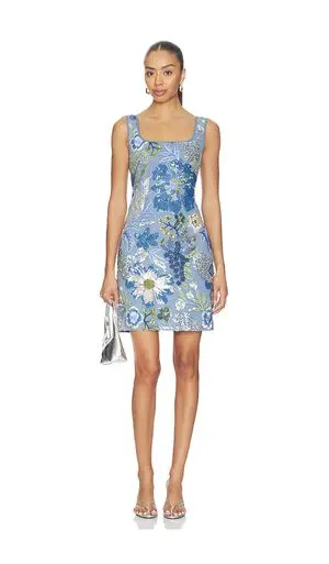 Le Superbe Sequined Floral Tank Dress - Blue