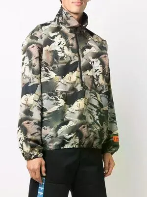 Heron Preston Logo-tape Camouflage Windbreaker Jacket