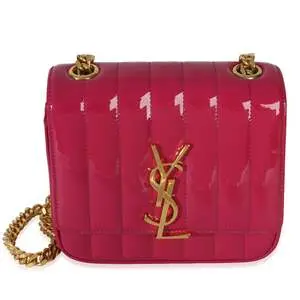 Saint Laurent Patent Matelasse Monogram Small Vicky Chain Bag Pink