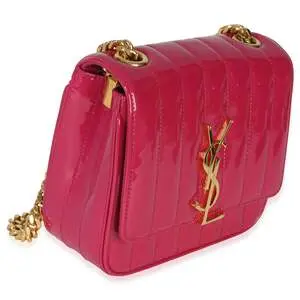 Saint Laurent Patent Matelasse Monogram Vicky Chain Bag - Pink