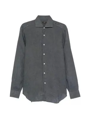 BARBA NAPOLI Slub-texture Long-sleeve Shirt - Grey