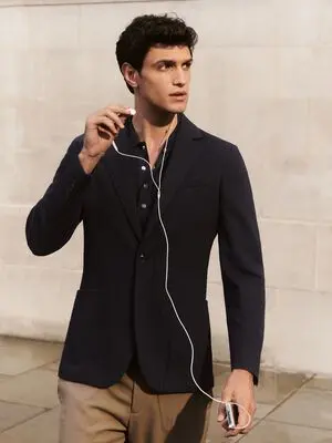 REISS Gerrard Tailored Fit Textured Jersey Single-breasted Suit Blazer - Navy
