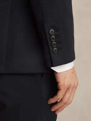 REISS Gerrard Tailored Fit Textured Jersey Single-breasted Suit Blazer - Navy