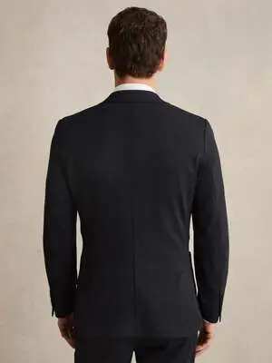 REISS Gerrard Tailored Fit Textured Jersey Single-breasted Suit Blazer - Navy