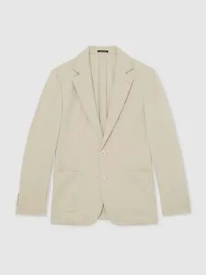 REISS Gerrard Tailored Fit Textured Jersey Single-breasted Suit Blazer - Stone
