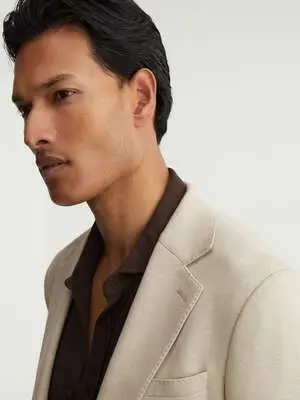 REISS Gerrard Tailored Fit Textured Jersey Single-breasted Suit Blazer - Stone
