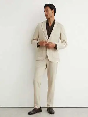 REISS Gerrard Tailored Fit Textured Jersey Single-breasted Suit Blazer - Stone