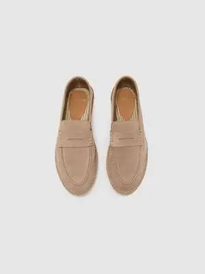 REISS Suede Penny Loafer Espadrilles - Stone