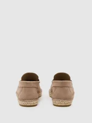 REISS Suede Penny Loafer Espadrilles - Stone