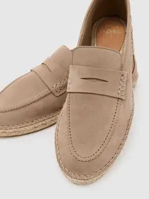 REISS Suede Penny Loafer Espadrilles - Stone