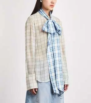 Acne Studios Silk Check Scarf-collar Shirt - Green