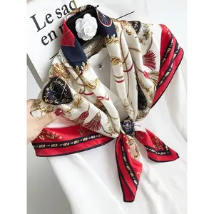 SILKSILKY Pure Mulberry Silk Printed Square Shawl Scarf - Dark Red