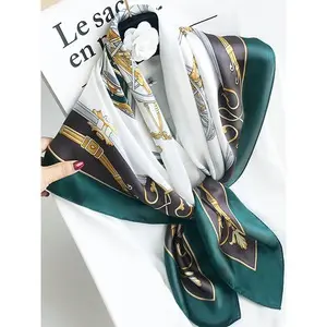 SILKSILKY Pure Mulberry Silk Printed Square Shawl Scarf Darkgreen