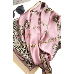 SILKSILKY Pure Mulberry Silk Printed Square Shawl Scarf - Leopard