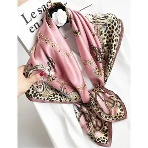 SILKSILKY Pure Mulberry Silk Printed Square Shawl Scarf Leopard